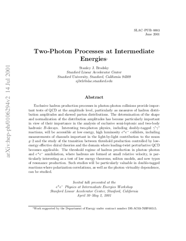 (PDF) Two-Photon Processes at Intermediate Energies