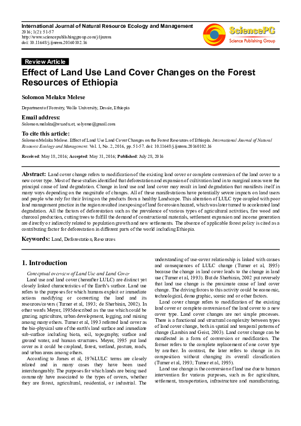 (PDF) Effect of Land Use Land Cover Changes on the Forest Resources of ...