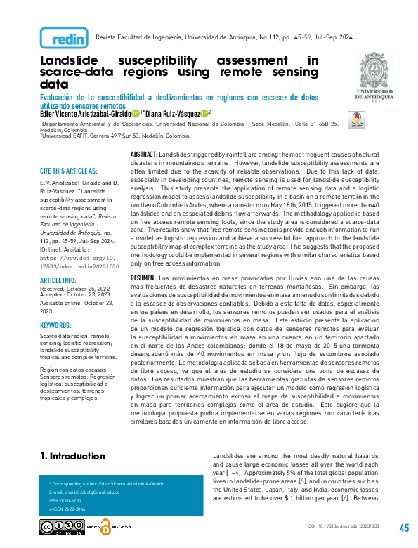 (PDF) Landslide susceptibility assessment in scarce-data regions using remote sensing data ...