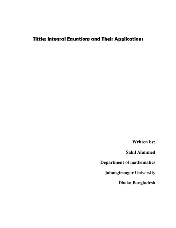 (PDF) Integral Equation and Their Application