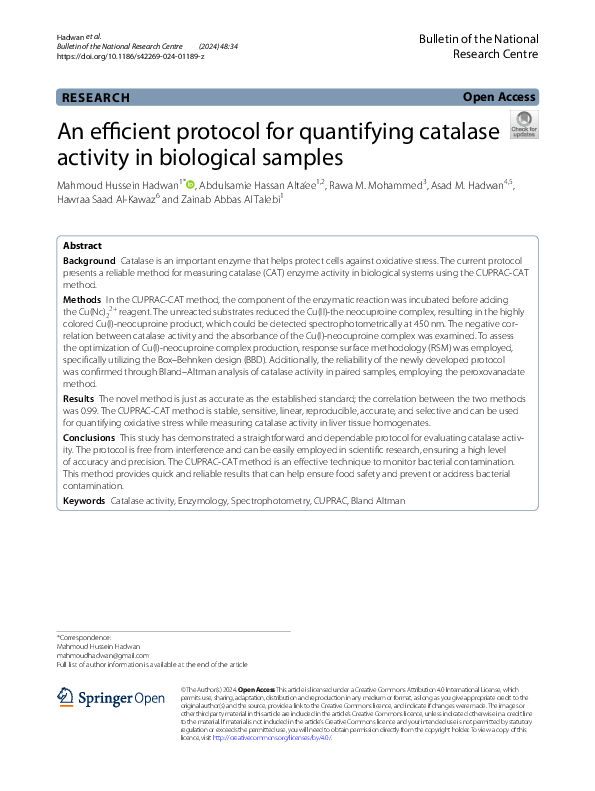 (PDF) An efficient protocol for quantifying catalase activity in biological samples