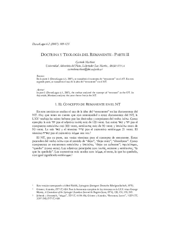 (PDF) Doctrina y Teología del remanente. Parte II