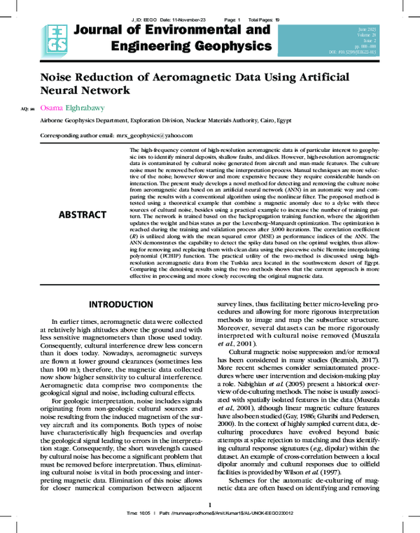 (PDF) Noise Reduction of Aeromagnetic Data Using Artificial Neural Network