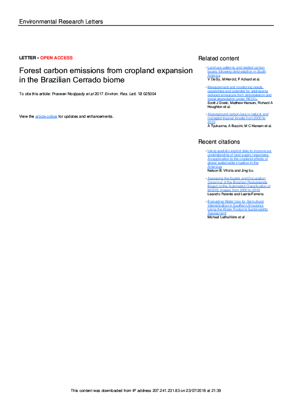 (PDF) Forest carbon emissions from cropland expansion in the Brazilian ...