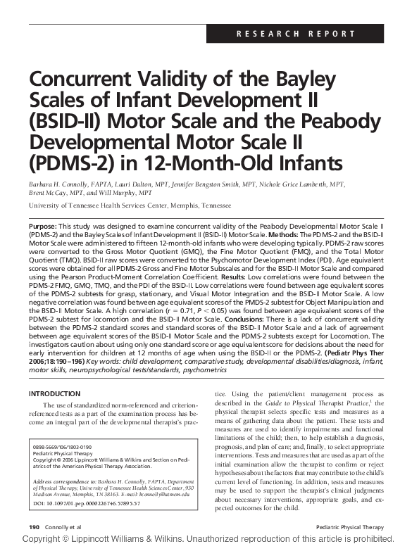 (PDF) Concurrent Validity of the Bayley Scales of Infant Development II ...
