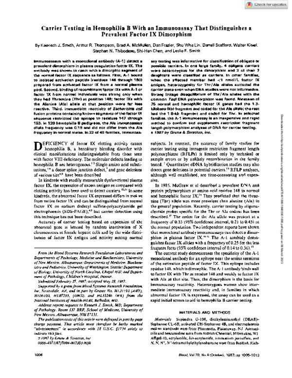 (PDF) Carrier testing in hemophilia B with an immunoassay that ...