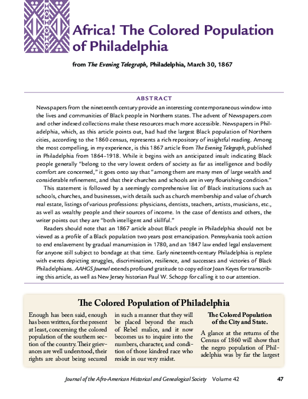 (PDF) Colored Population of Philadelphia