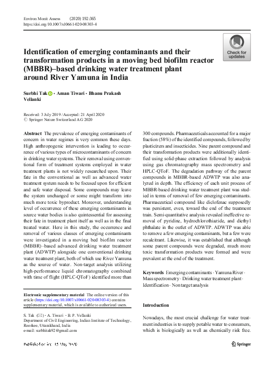 (PDF) Identification of emerging contaminants and their transformation products in a moving bed ...