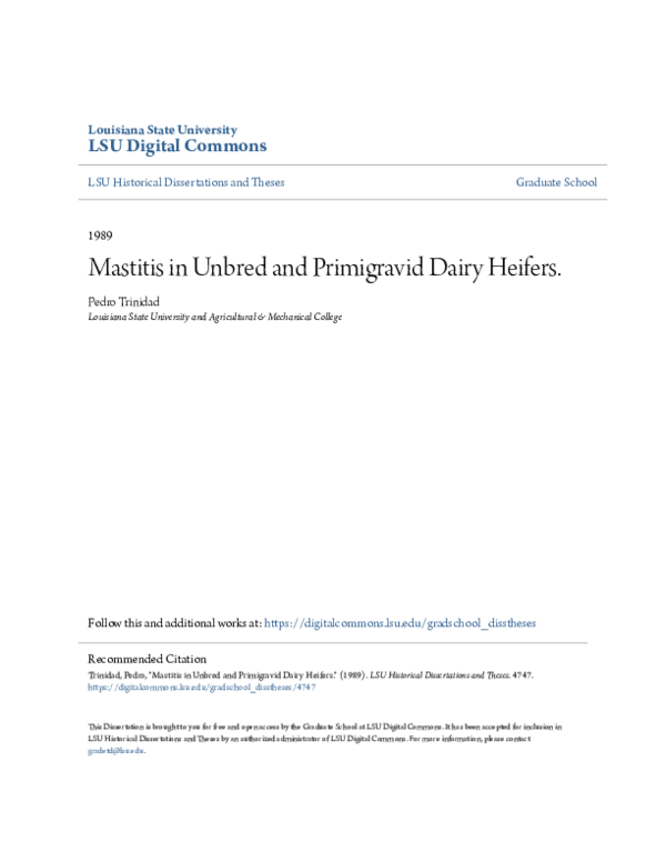 (PDF) Mastitis in Unbred and Primigravid Dairy Heifers