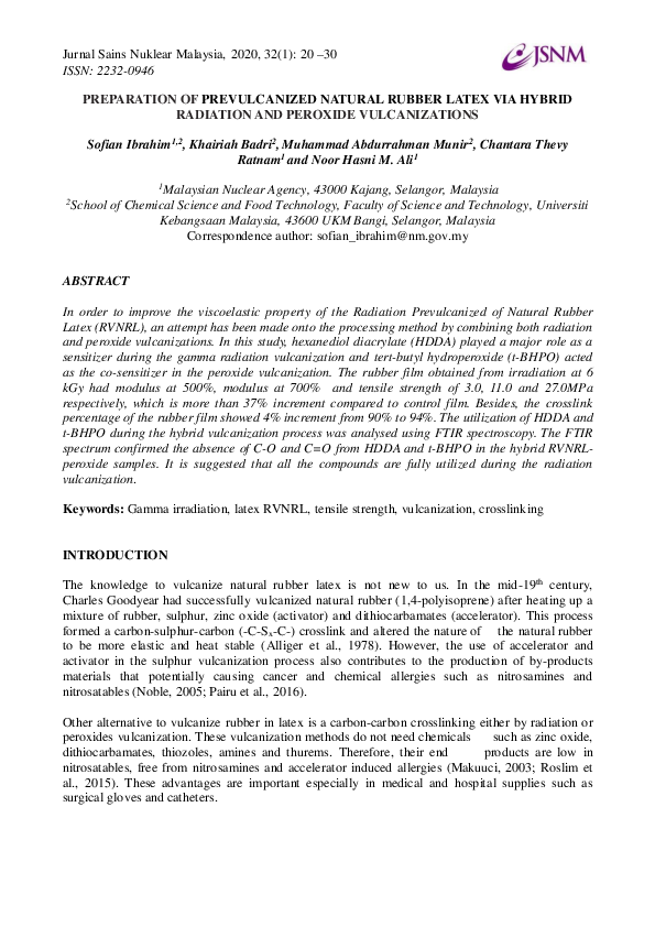 (PDF) Preparation of Prevulcanized Natural Rubber Latex via Hybrid ...