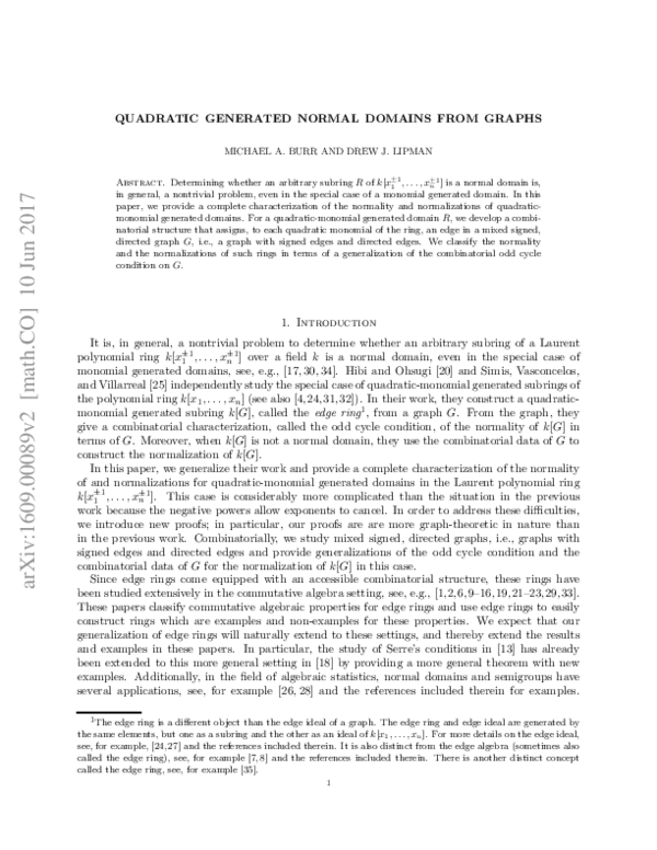 (PDF) Quadratic Generated Normal Domains From Graphs