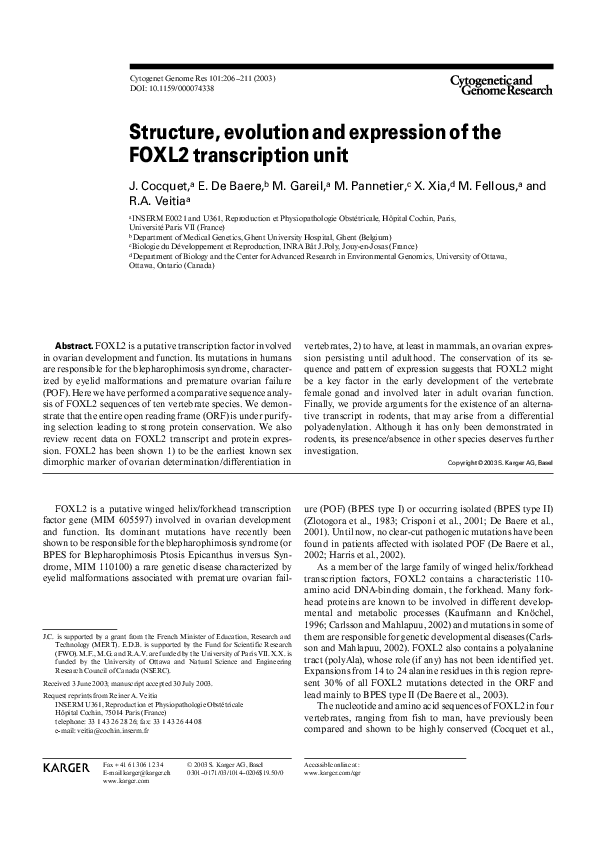 (PDF) Structure, evolution and expression of the FOXL2 transcription unit