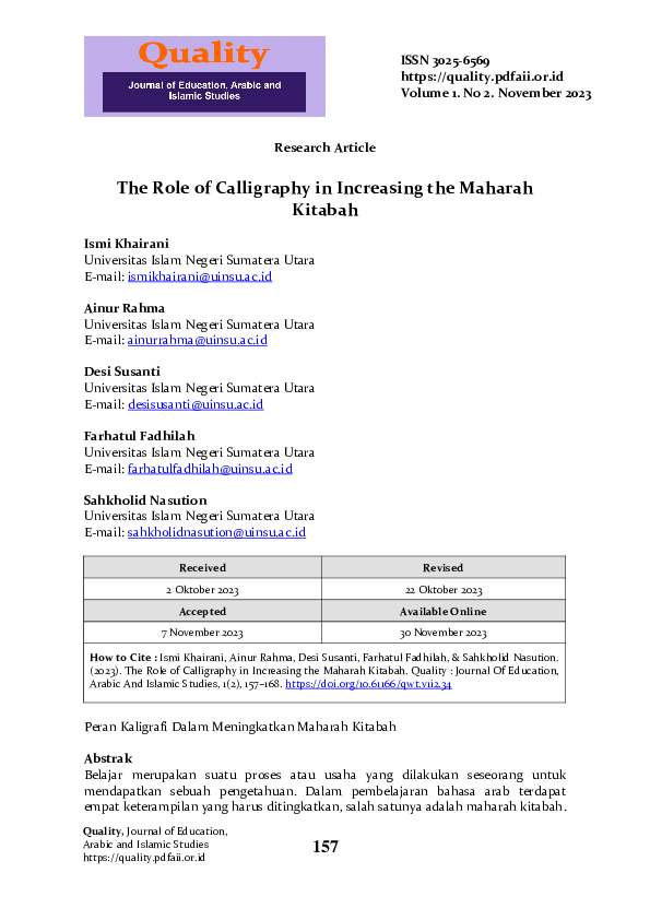 (PDF) The Role of Calligraphy in Increasing the Maharah Kitabah