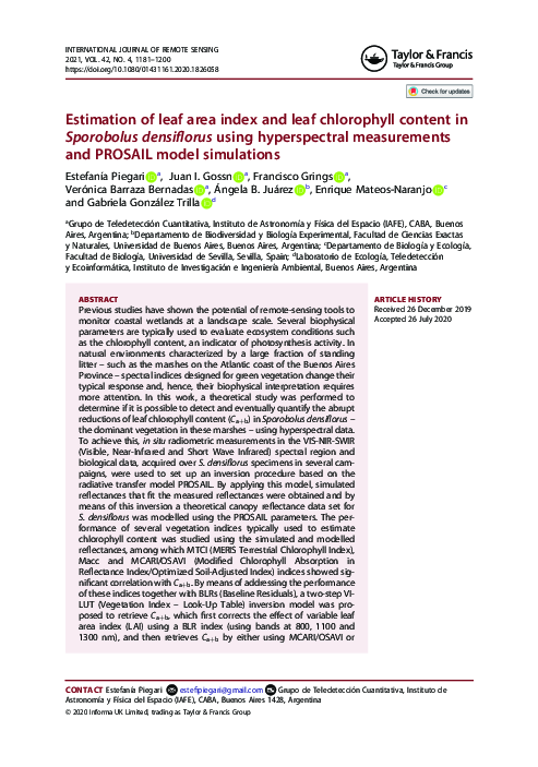 (PDF) Estimation of leaf area index and leaf chlorophyll content in Sporobolus densiflorus using ...
