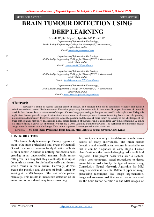 (PDF) Brain Tumour Detection Using Deep Learning