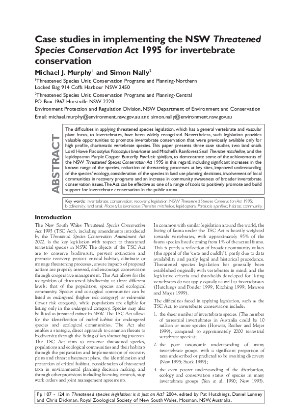 (PDF) Case studies in implementing the NSWThreatened Species ...