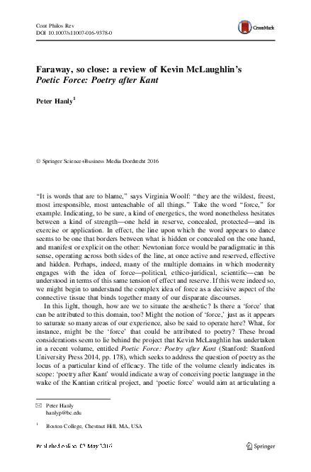 (PDF) Faraway, so close: a review of Kevin McLaughlin’s Poetic Force ...