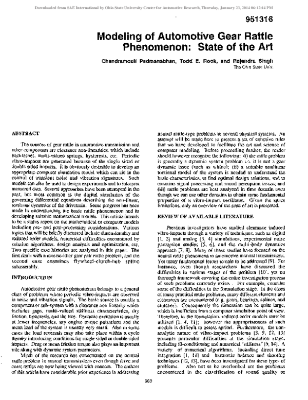 (PDF) Modeling of Automotive Gear Rattle Phenomenon: State of the Art