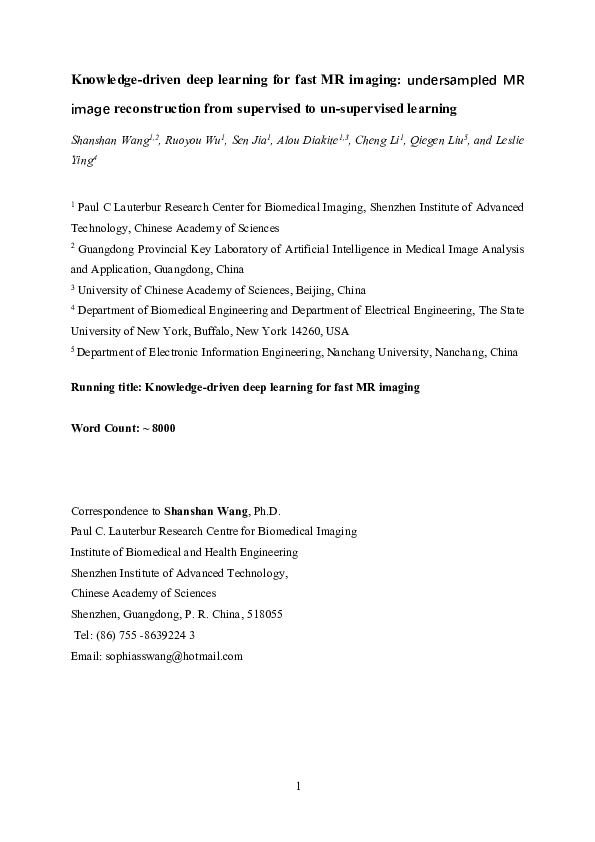 (PDF) Knowledge-driven deep learning for fast MR imaging: undersampled MR image reconstruction ...