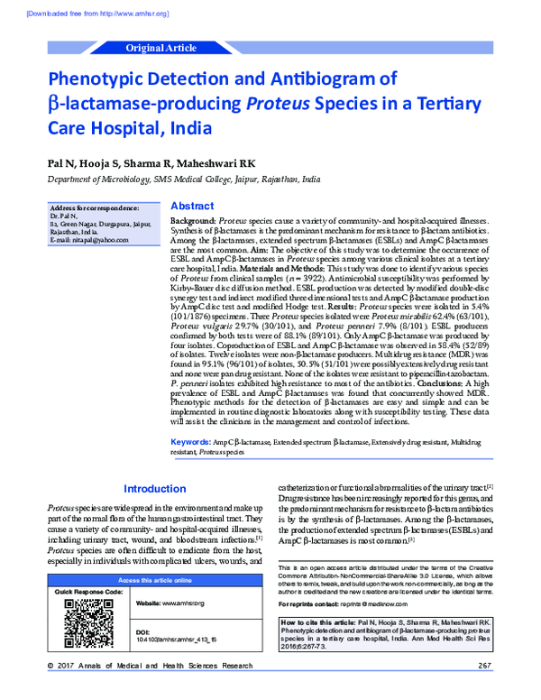 (PDF) Phenotypic detection and antibiogram of β-lactamase-producing ...