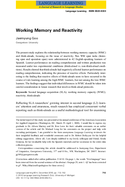 (PDF) Working Memory and Reactivity