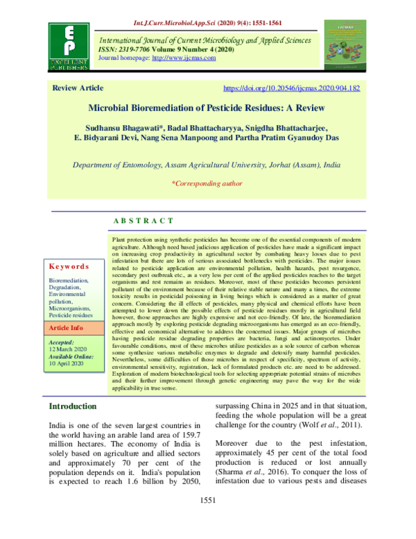 (PDF) Microbial Bioremediation of Pesticide Residues: A Review