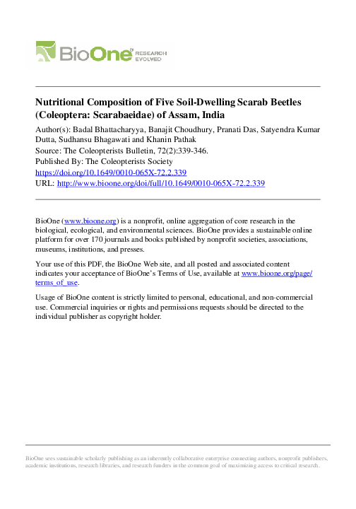 (PDF) Nutritional Composition of Five Soil-Dwelling Scarab Beetles ...