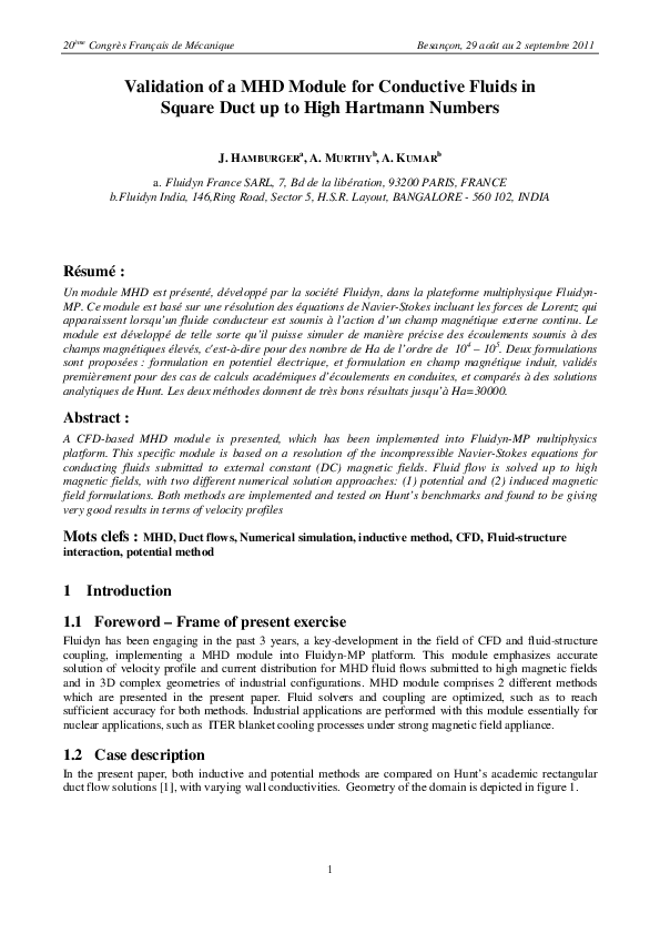 (PDF) Validation of a MHD module for conductive fluids in square duct ...