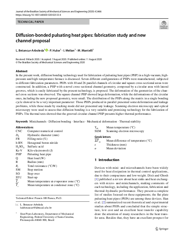 (PDF) Diffusion-bonded pulsating heat pipes: fabrication study and new channel proposal
