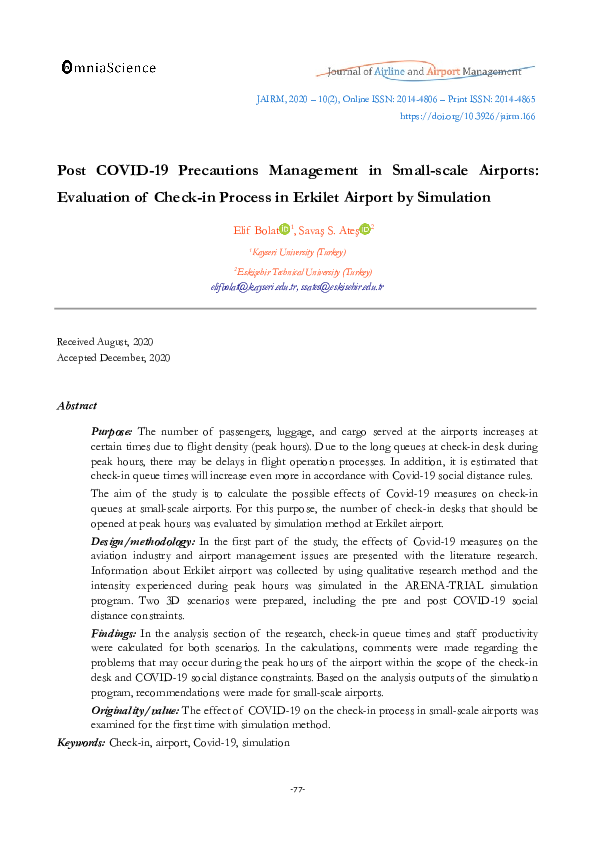 (PDF) Post COVID-19 precautions management in small-scale airports ...