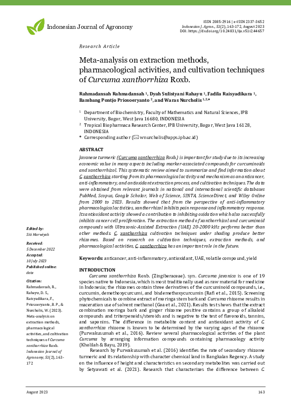 (PDF) Meta-analysis on extraction methods, pharmacological activities, and cultivation ...