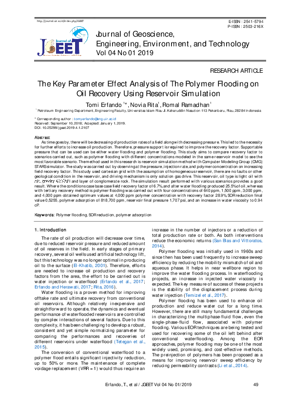 (PDF) The Key Parameter Effect Analysis Of Polymer Flooding On Oil ...
