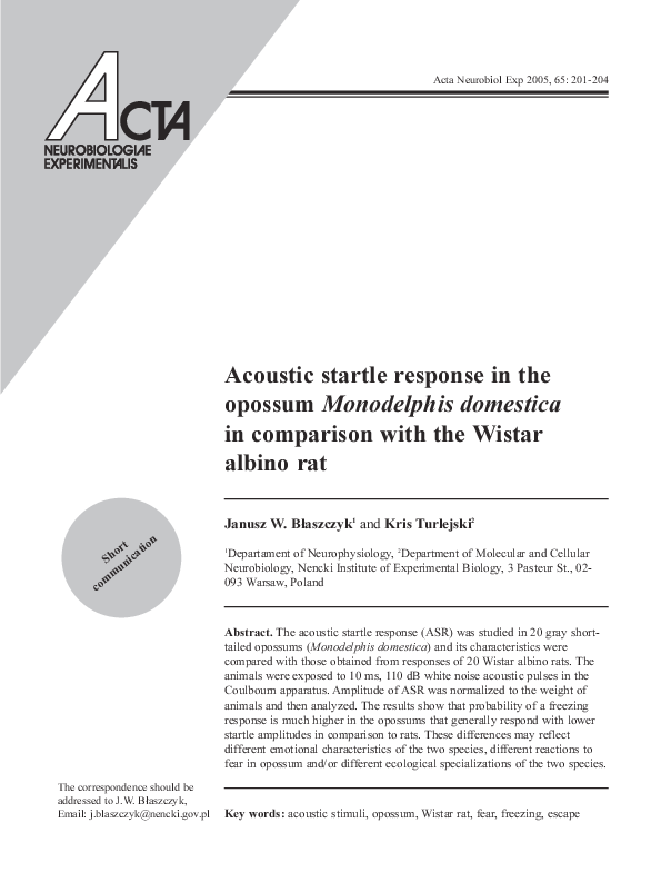 (PDF) Acoustic startle response in the opossum Monodelphis domestica in ...