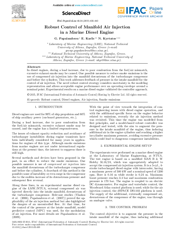 (PDF) Robust Control of Manifold Air Injection in a Marine Diesel Engine