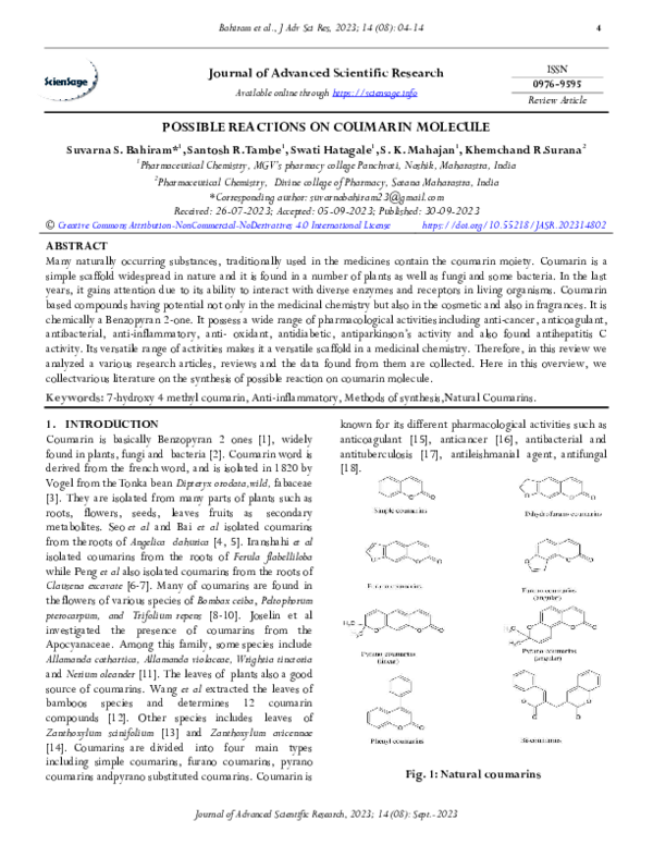 (PDF) Possible Reactions on Coumarin Molecule