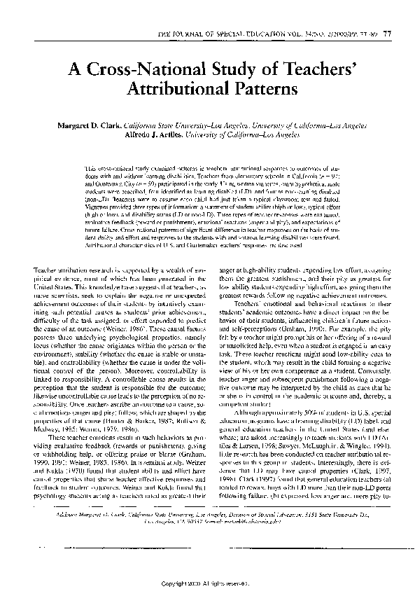 (PDF) Clark, M. D., & Artiles, A. J. (2000). A cross-national study of teachers’ attributional ...