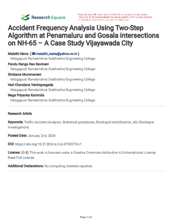 (PDF) Accident Frequency Analysis Using Two-Step Algorithm at Penamaluru and Gosala ...