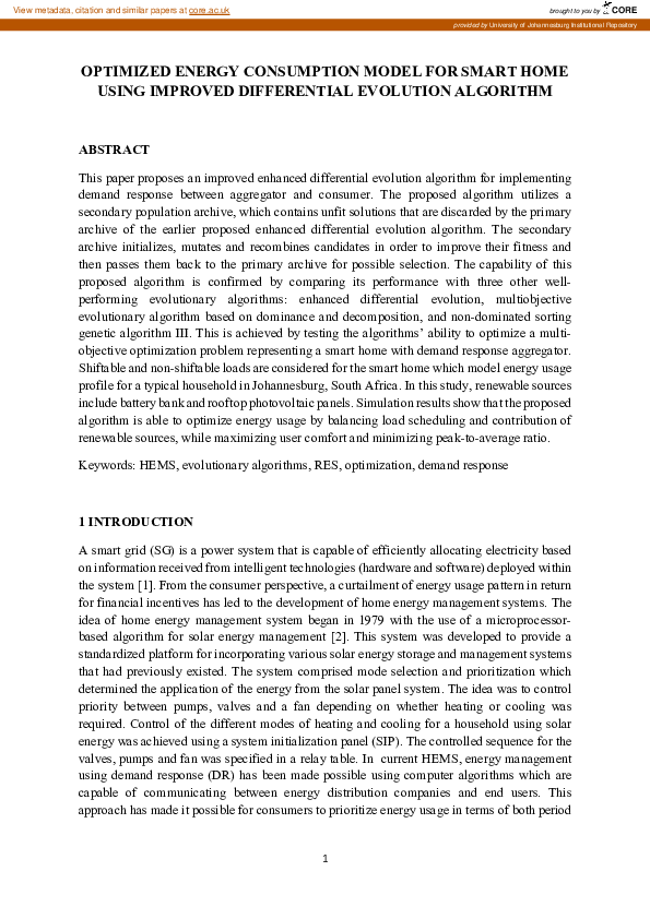 (PDF) Optimized energy consumption model for smart home using improved differential evolution ...