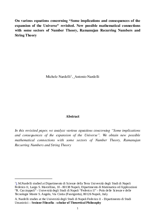 Pdf On Various Equations Concerning Some Implications And Consequences Of The Expansion Of