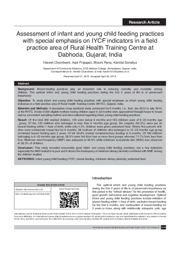 (PDF) Assessment of infant and young child feeding practices with ...