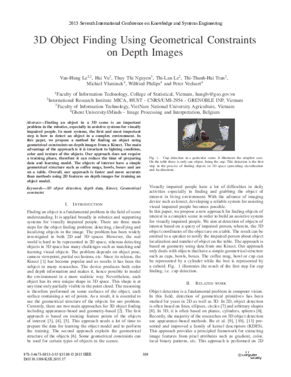 (PDF) 3D Object Finding Using Geometrical Constraints on Depth Images