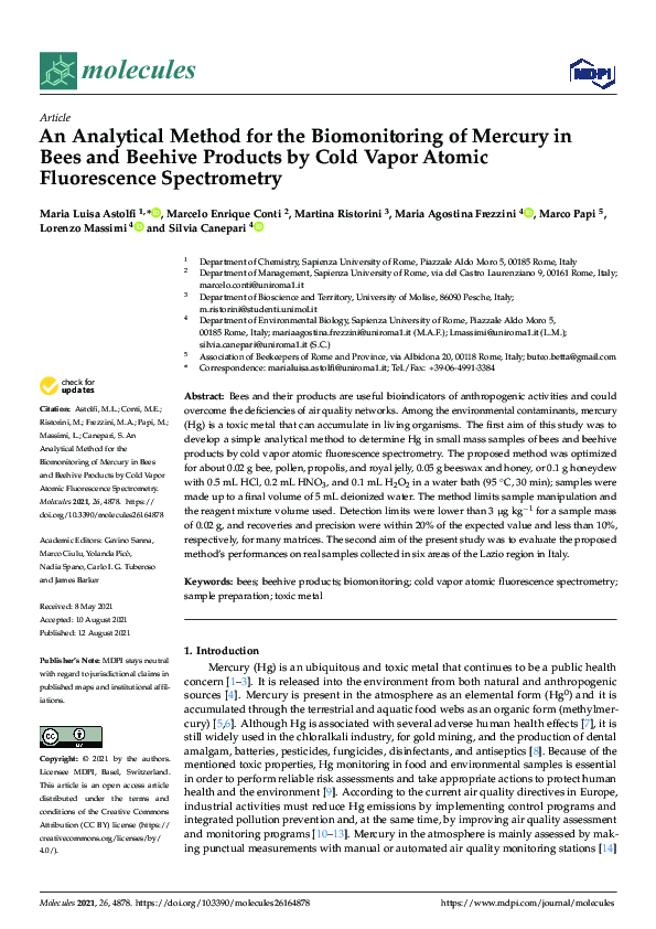 (PDF) An Analytical Method for the Biomonitoring of Mercury in Bees and ...