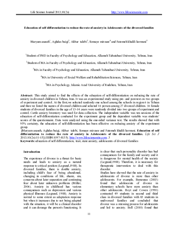 (PDF) Education of self differentiation to reduce the rate of anxiety ...