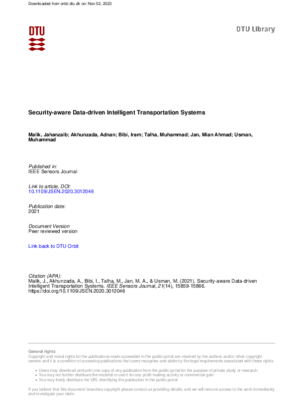 (PDF) Security-Aware Data-Driven Intelligent Transportation Systems