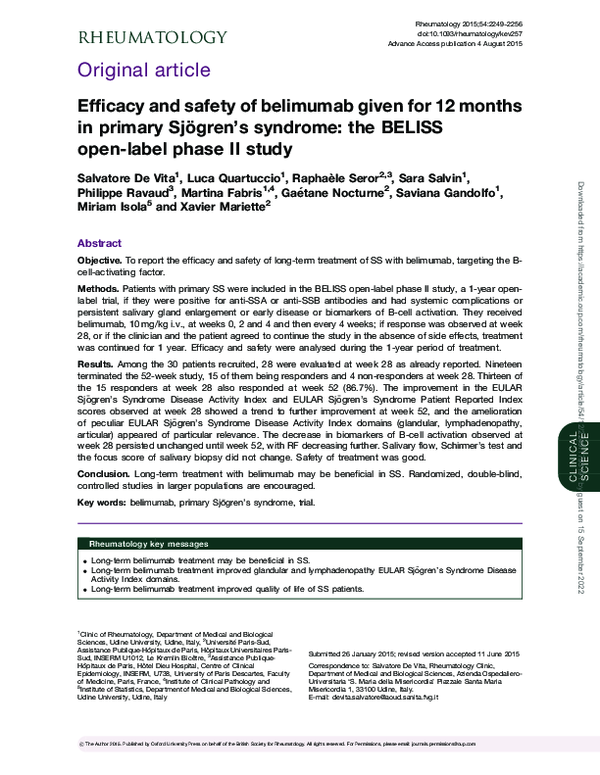 (PDF) Efficacy and safety of belimumab given for 12 months in primary ...