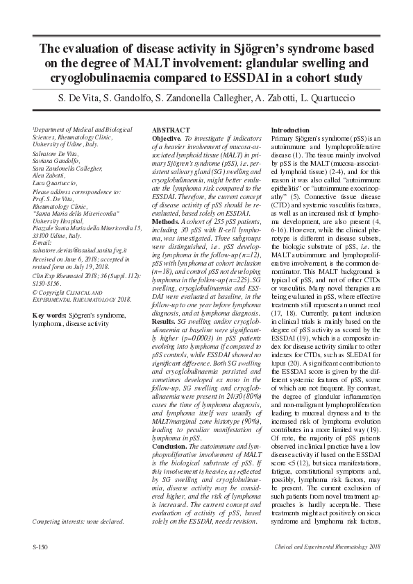 (PDF) The evaluation of disease activity in Sjögren's syndrome based on ...