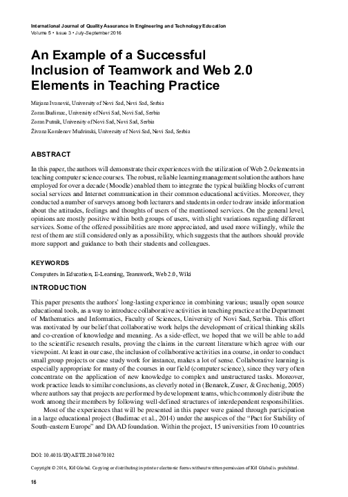 (PDF) An Example of a Successful Inclusion of Teamwork and Web 2.0 ...