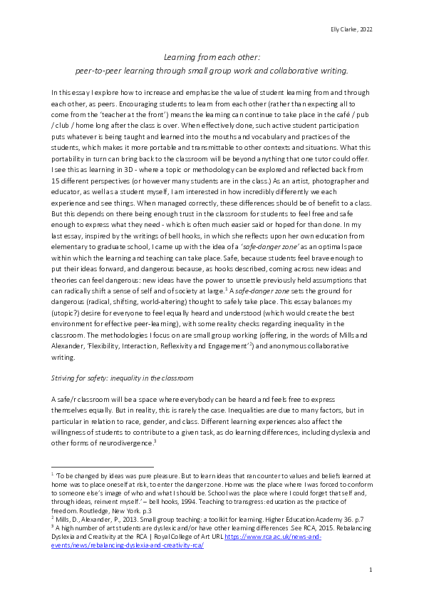 (PDF) Learning from each other: peer-to-peer learning through small ...