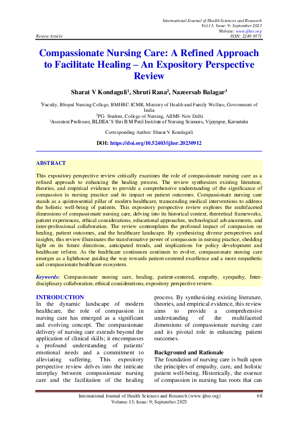 (PDF) Compassionate Nursing Care: A Refined Approach to Facilitate ...