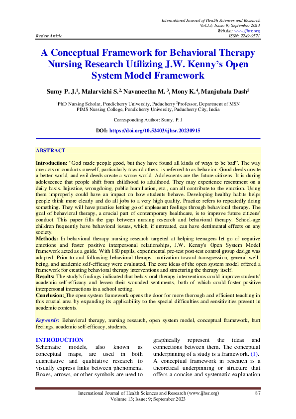 (PDF) A Conceptual Framework for Behavioral Therapy Nursing Research ...
